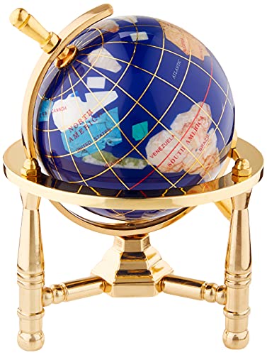 Unique Art 6-Inch by Blue Lapis Ocean Mini Table Top Gemstone World Globe with Gold Tripod