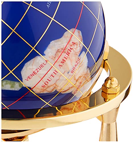 Unique Art 6-Inch by Blue Lapis Ocean Mini Table Top Gemstone World Globe with Gold Tripod