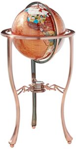 unique art 36-inch by 13-inch floor standing amberlite gemstone world globe with copper tripod stand