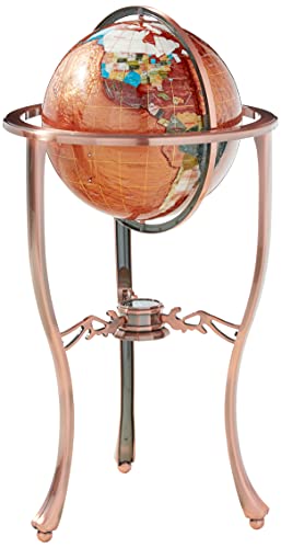 Unique Art 36-Inch by 13-Inch Floor Standing Amberlite Gemstone World Globe with Copper Tripod Stand