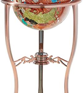 Unique Art 36-Inch by 13-Inch Floor Standing Amberlite Gemstone World Globe with Copper Tripod Stand