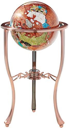 Unique Art 36-Inch by 13-Inch Floor Standing Amberlite Gemstone World Globe with Copper Tripod Stand