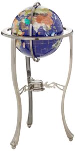 unique art 36-inch by 13-inch floor standing blue lapis gemstone world globe with silver tripod