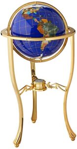 unique art 36-inch by 13-inch floor standing blue lapis gemstone world globe gold tripod