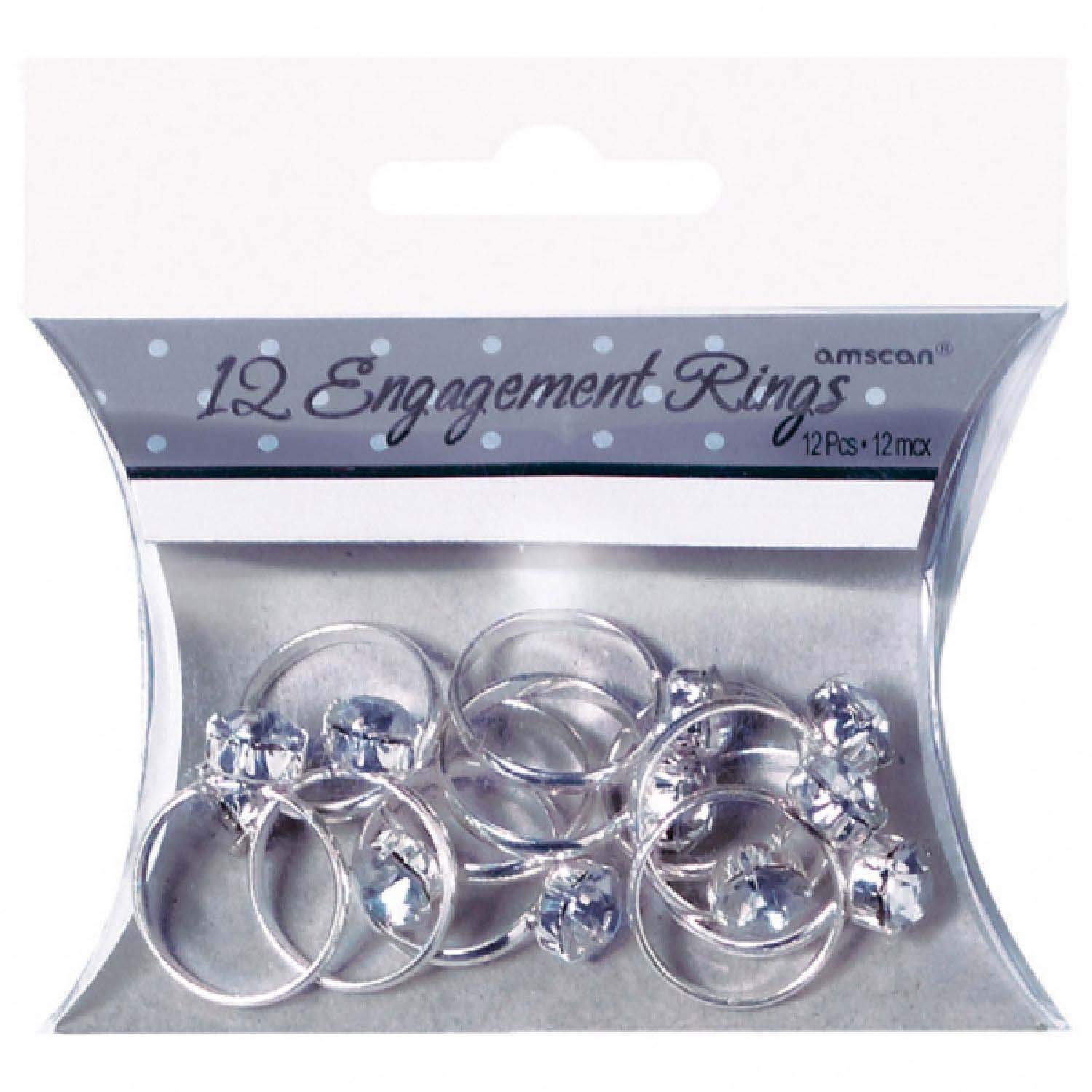 Stunning Silver Engagement Rings - 0.75" (12 Pc) - Perfect for Bridal Showers, Bachelorette Parties & Special Occasions