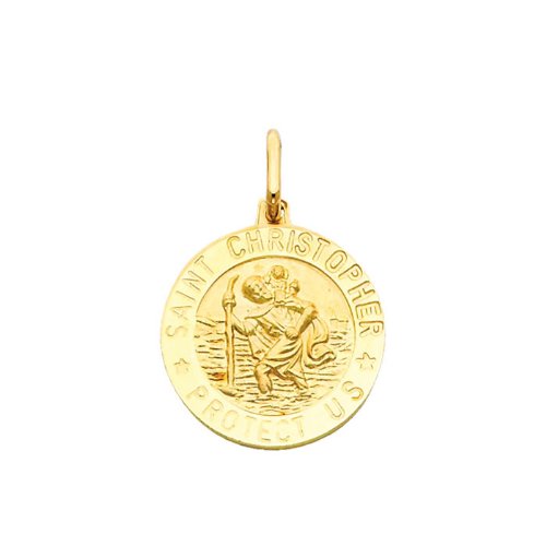 The World Jewelry Center 14k REAL Yellow Gold Religious Saint Christopher Medal Pendant with 0.9mm Cable Chain Necklace - 16"