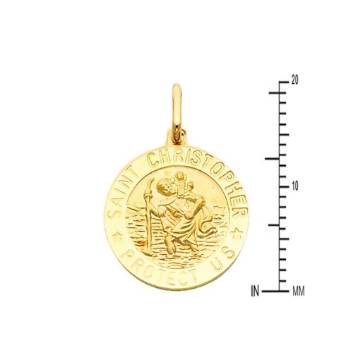 The World Jewelry Center 14k REAL Yellow Gold Religious Saint Christopher Medal Pendant with 0.9mm Cable Chain Necklace - 16"