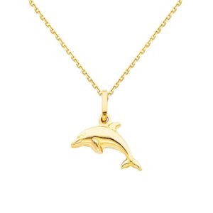 the world jewelry center 14k real yellow gold dolphin pendant with 0.9mm cable chain necklace - 16"