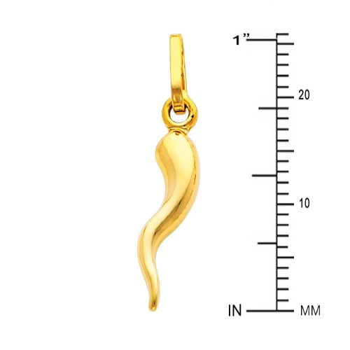 14k REAL Yellow Gold Cornicello Italian Horn Pendant with 1.2mm Singapore Chain Necklace - 20"