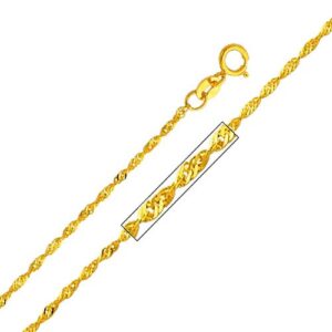 14k REAL Yellow Gold Cornicello Italian Horn Pendant with 1.2mm Singapore Chain Necklace - 20"