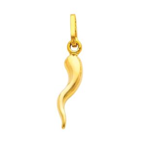 14k REAL Yellow Gold Cornicello Italian Horn Pendant with 1.2mm Singapore Chain Necklace - 20"