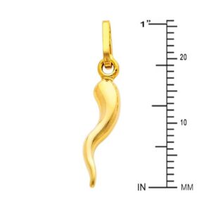 The World Jewelry Center 14k REAL Yellow Gold Cornicello Italian Horn Pendant with 0.9mm Cable Chain Necklace - 16"