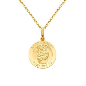 the world jewelry center 14k real yellow gold religious saint anthony medal pendant with 1.2mm cable chain necklace - 20"