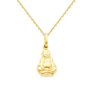 the world jewelry center 14k real yellow gold buddha pendant with 0.9mm cable chain necklace - 18"