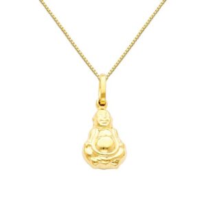 the world jewelry center 14k real yellow gold buddha pendant with 0.65mm box link chain necklace - 16"