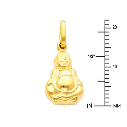 The World Jewelry Center 14k REAL Yellow Gold Buddha Pendant with 0.65mm Box Link Chain Necklace - 16"