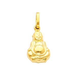 The World Jewelry Center 14k REAL Yellow Gold Buddha Pendant with 0.65mm Box Link Chain Necklace - 16"