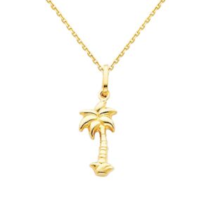 the world jewelry center 14k real yellow gold palm tree pendant with 0.9mm cable chain necklace - 18"