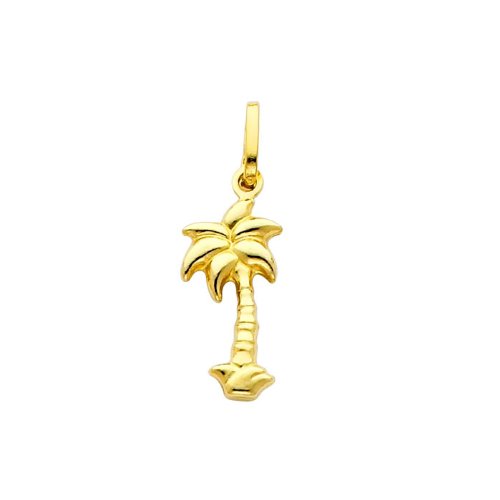 The World Jewelry Center 14k REAL Yellow Gold Palm Tree Pendant with 0.9mm Cable Chain Necklace - 18"