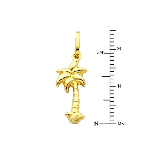 The World Jewelry Center 14k REAL Yellow Gold Palm Tree Pendant with 0.9mm Cable Chain Necklace - 18"