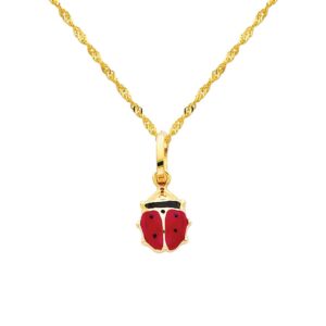 the world jewelry center 14k real yellow gold lady bug enamel pendant with 1.2mm singapore chain necklace - 22"