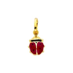 The World Jewelry Center 14k REAL Yellow Gold Lady Bug Enamel Pendant with 1.2mm Singapore Chain Necklace - 22"