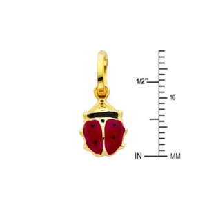 The World Jewelry Center 14k REAL Yellow Gold Lady Bug Enamel Pendant with 1.2mm Singapore Chain Necklace - 22"