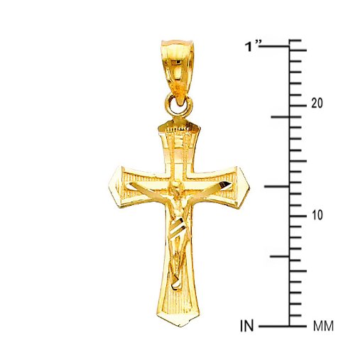 The World Jewelry Center 14k REAL Yellow Gold Jesus Cross Religious Pendant with 1.2mm Singapore Chain Necklace - 18"