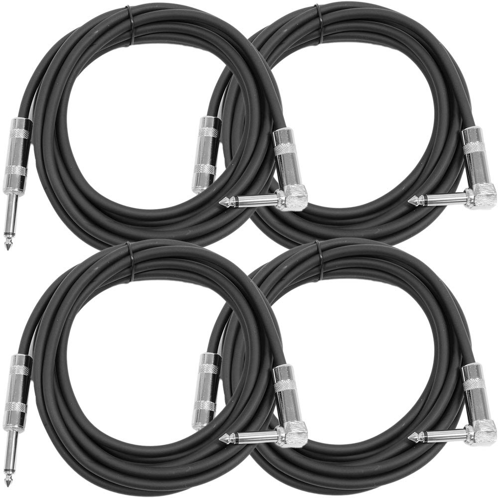 Seismic Audio SAGC10R-Black-4Pack 10-Feet, 4 Pack TS 1/4-Inch to 1/4-Inch Right Angle TS Guitar Cables, Black