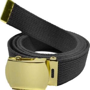 Army Universe 100% Cotton Canvas Military Web Belt 54" (Black Belt - Gold Buckle)