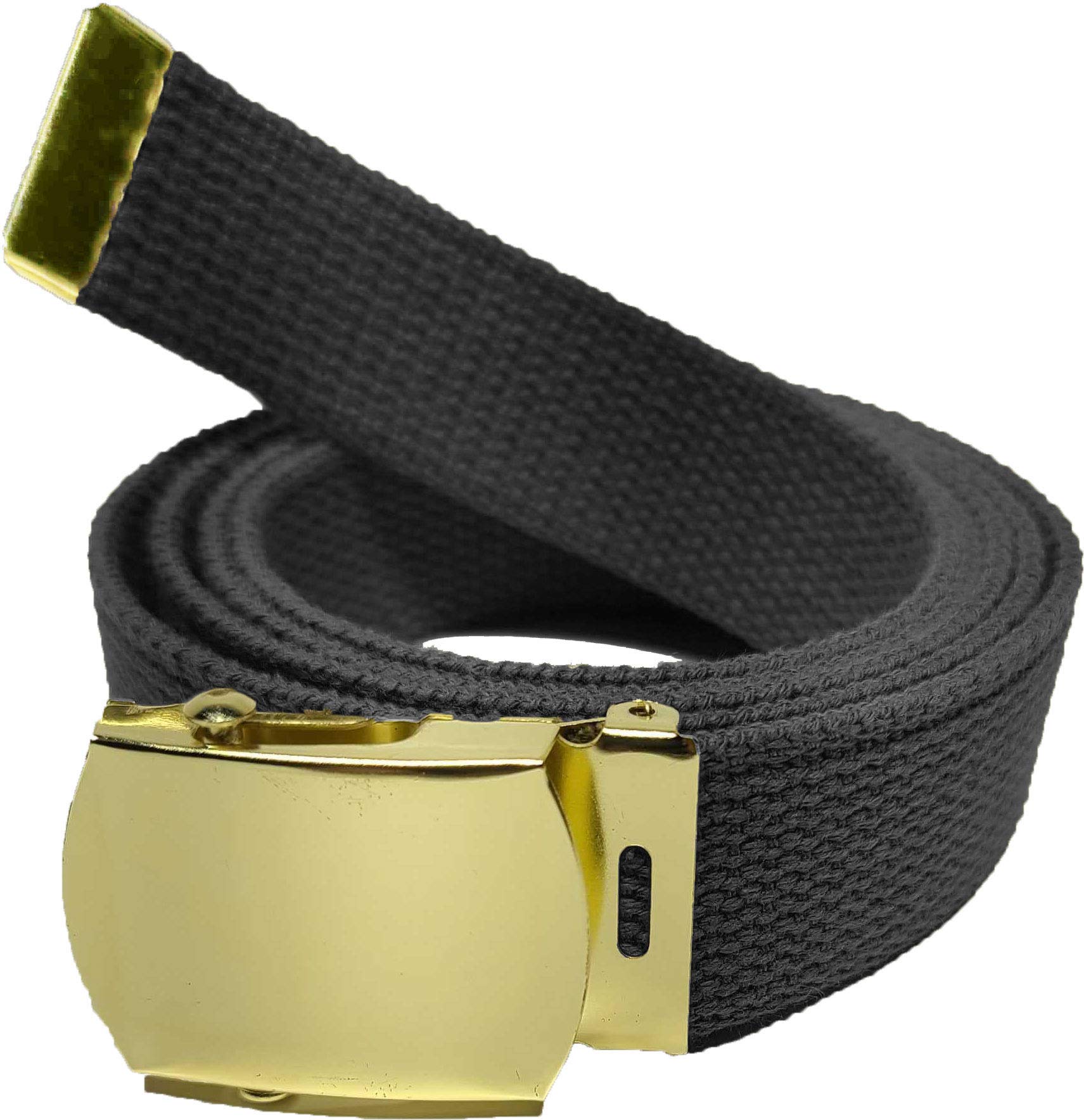 Army Universe 100% Cotton Canvas Military Web Belt 54" (Black Belt - Gold Buckle)