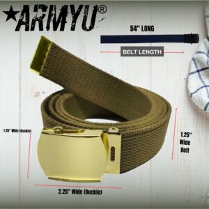 Army Universe 100% Cotton Canvas Military Web Belt 54" (Black Belt - Gold Buckle)