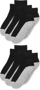 jefferies socks little boys' seamless sport quarter half cushion 6 pack socks, black/grey, 8-9.5