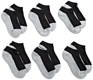 jefferies socks boys seamless sport low cut half cushion (pack of 6) athletic socks, black/grey, medium us