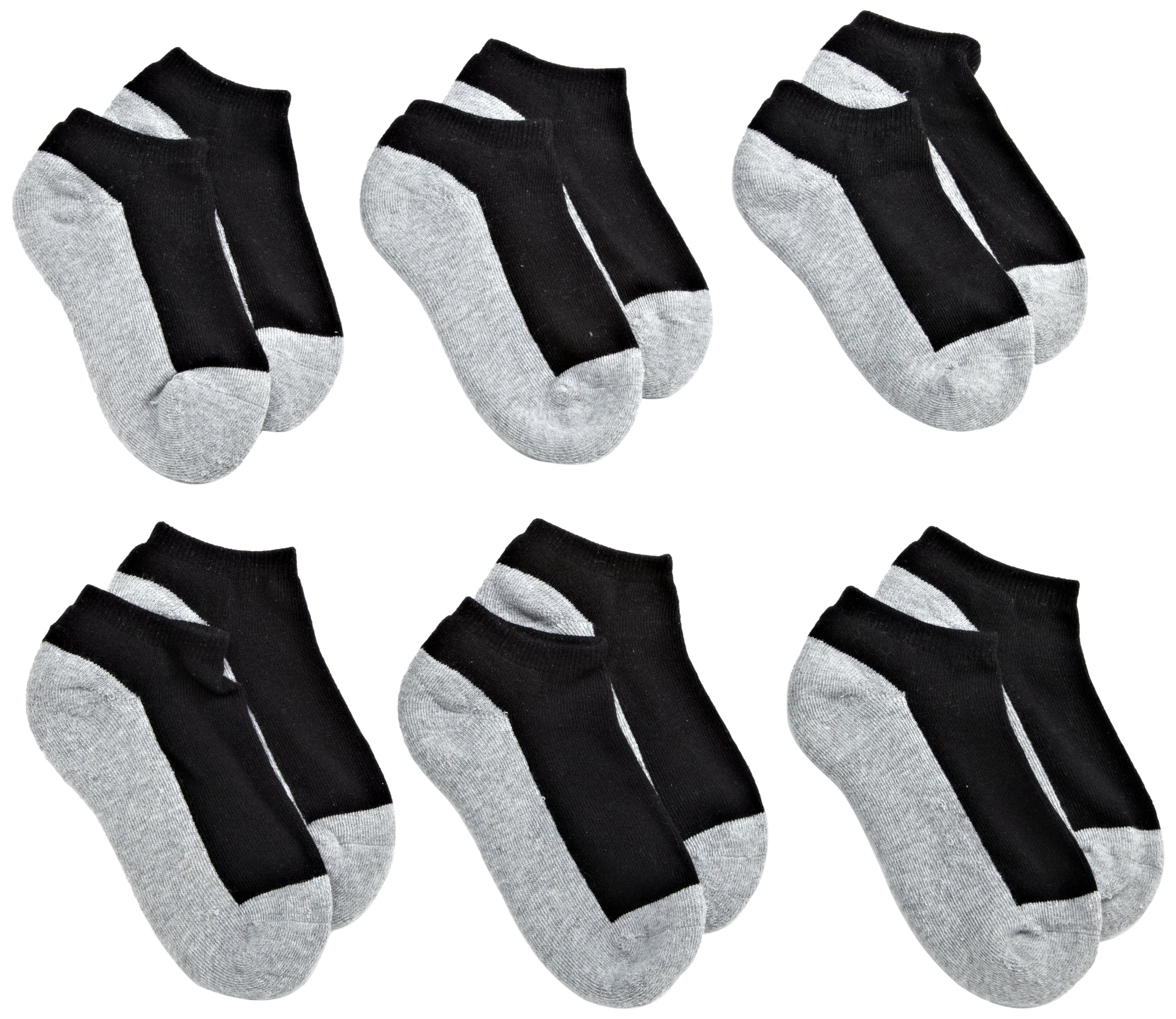 Jefferies Socks boys Seamless Sport Low Cut Half Cushion (Pack of 6) athletic socks, Black/Grey, Medium US