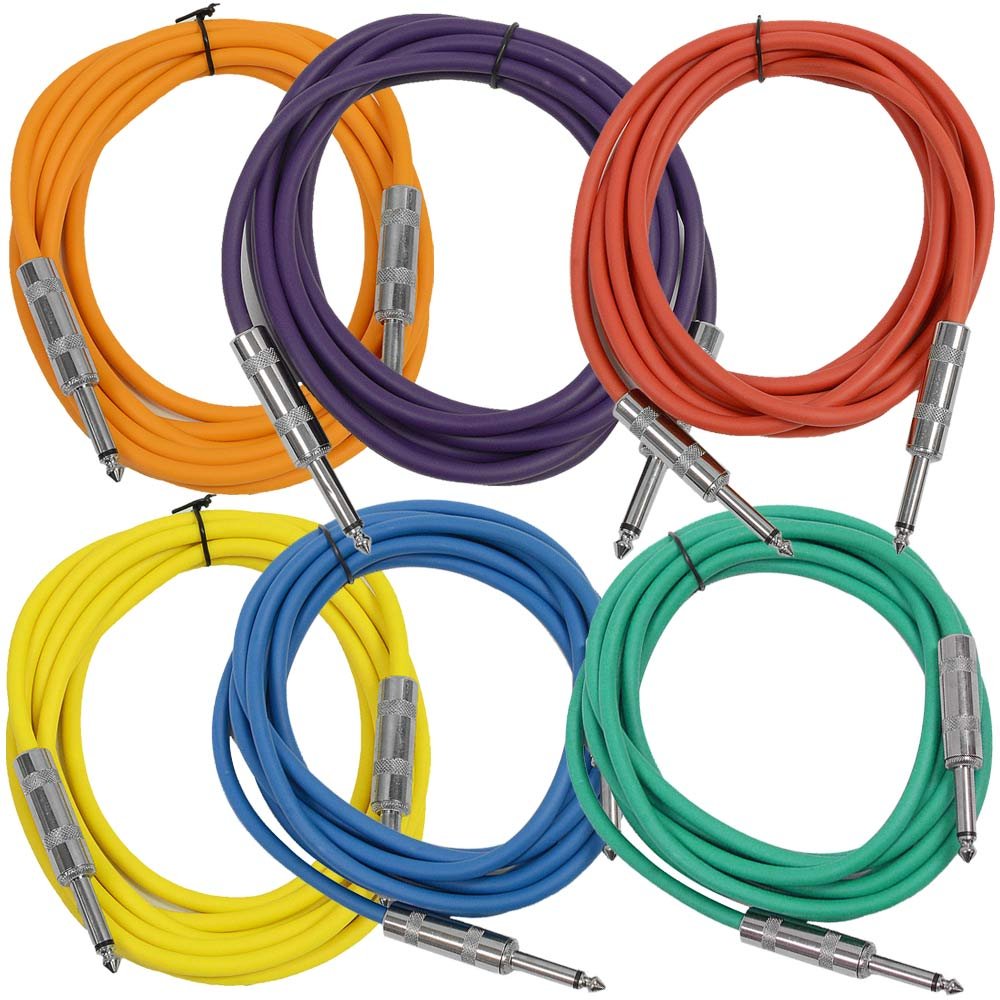 Seismic Audio Speakers Guitar Cables, TS ¼” Guitar Cables, Colored, 10 Feet