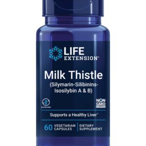 Life Extension Milk Thistle, silymarin, silibinins, isosilybin A & B, delivers full-spectrum milk thistle benefits for liver health, non-GMO, gluten-free, vegetarian, 60 capsules