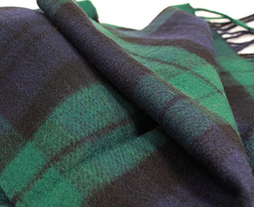 Biddy Murphy 100% Irish Lambswool Plaid Scarf, Soft & Warm, Celtic Tartan Pattern, Blackwatch