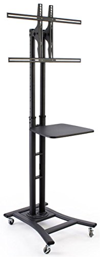 Displays2go, Mobile TV Stand for 37 to 70 Inch LCD Monitor, 4 Locking Casters, 19 Inch AV Shelf - Black (MBTVSBKBSS)