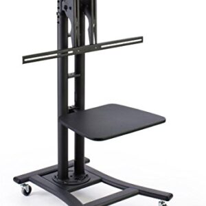 Displays2go, Mobile TV Stand for 37 to 70 Inch LCD Monitor, 4 Locking Casters, 19 Inch AV Shelf - Black (MBTVSBKBSS)