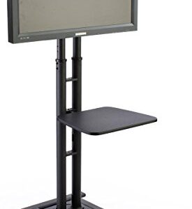 Displays2go, Mobile TV Stand for 37 to 70 Inch LCD Monitor, 4 Locking Casters, 19 Inch AV Shelf - Black (MBTVSBKBSS)