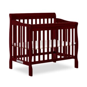 dream on me aden 4-in-1 convertible mini crib in cherry, greenguard gold certified, non-toxic finish, new zealand pinewood, with 3 mattress height settings