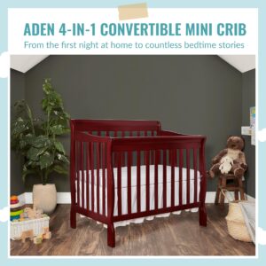 Dream On Me Aden 4-in-1 Convertible Mini Crib In Cherry, Greenguard Gold Certified, Non-Toxic Finish, New Zealand Pinewood, With 3 Mattress Height Settings