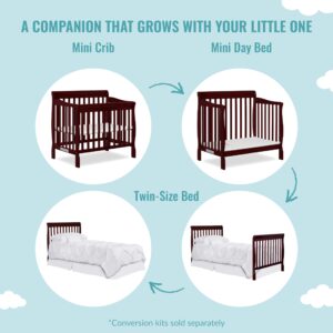 Dream On Me Aden 4-in-1 Convertible Mini Crib In Cherry, Greenguard Gold Certified, Non-Toxic Finish, New Zealand Pinewood, With 3 Mattress Height Settings