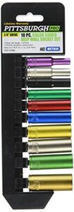 pittsburgh professional 10 piece color coded 1/4 drive deep wall metric socket set