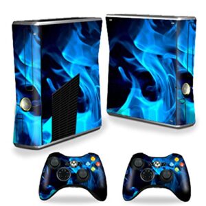 mightyskins skin compatible with x-box 360 xbox 360 s console - blue flames | protective, durable, and unique vinyl decal wrap cover | easy to apply, remove, and change styles | made in the usa