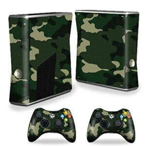 mightyskins skin compatible with microsoft xbox 360 s slim + 2 controller skins wrap sticker skins green camo