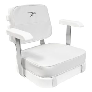 wise 8wd562-3-710 ladder back helm chair with arm rests, cushions and mounting plate, white