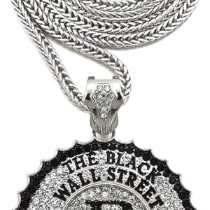 GWOOD Black Wall Street Pendant with Crystal Rhinestones and Silver Color 36 Inch Franco Necklace