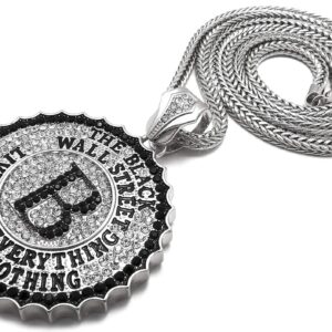 GWOOD Black Wall Street Pendant with Crystal Rhinestones and Silver Color 36 Inch Franco Necklace